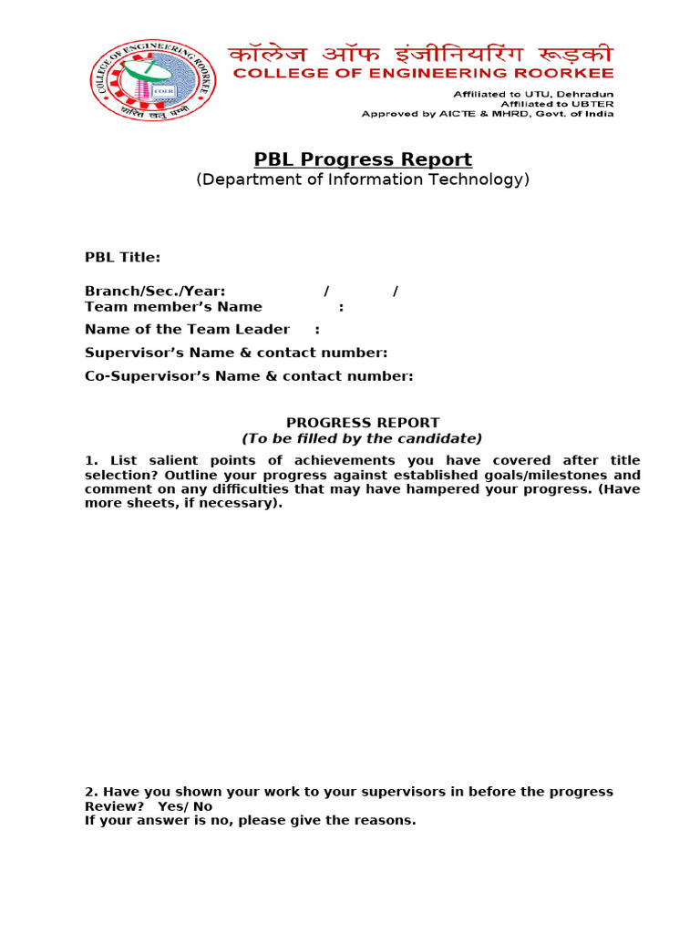 PBL Progress Form - IT - 24-09-023 | PDF