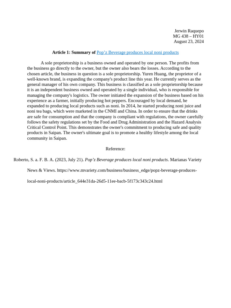 MG438 - Article 1 Summary | PDF