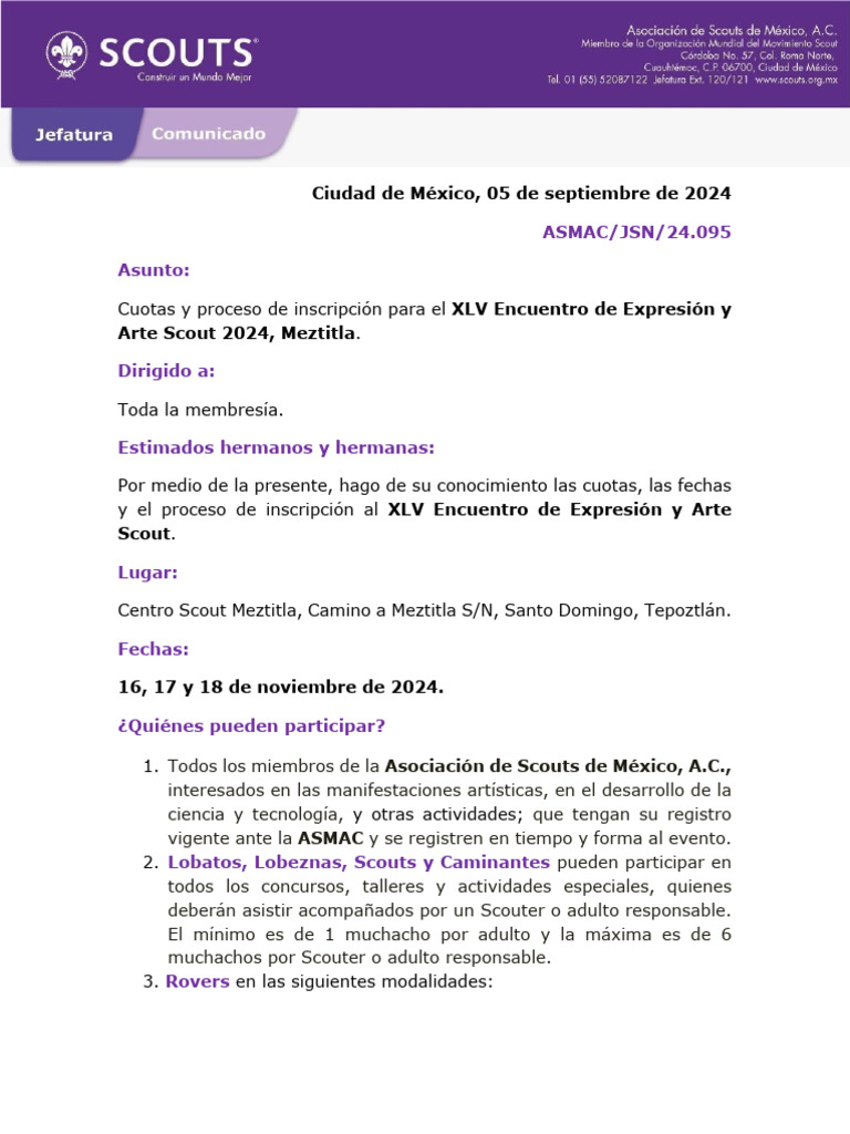 Comunicado ASMAC 24.095 Cuotas EEAS 2024 | PDF | Exploración | Ciencias sociales