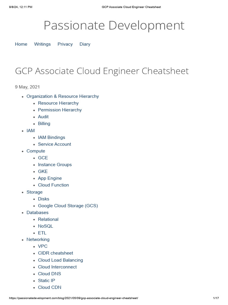GCP Associate Cloud Engineer Cheatsheet | PDF