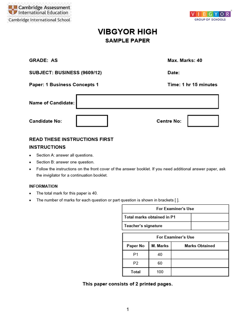 Cie Gras Business p1 Sample-paper | PDF