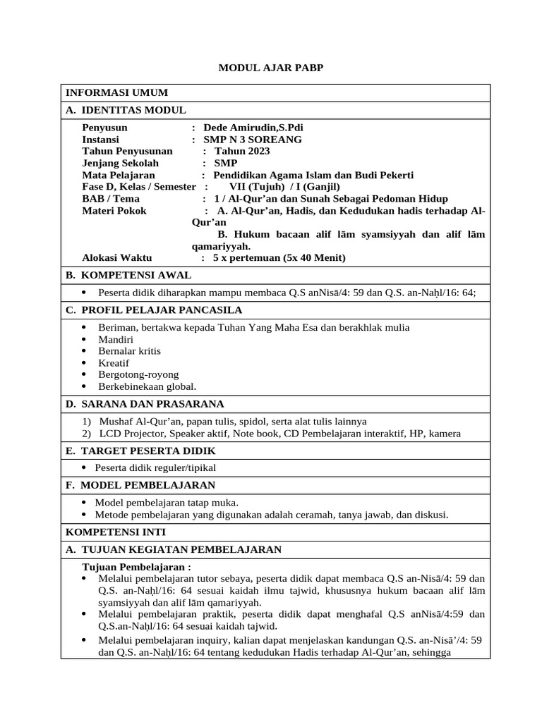 Modul Pai 7 Bab 1 | PDF