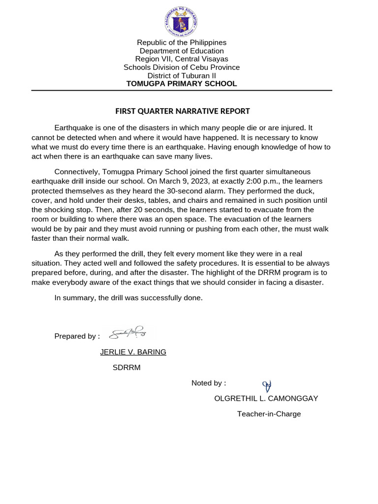 Earthquake Drill Narrative Report | PDF