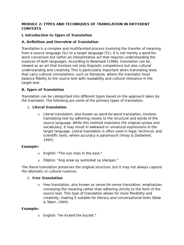 Types and Techniques of Translation | PDF | Translations | Idiom