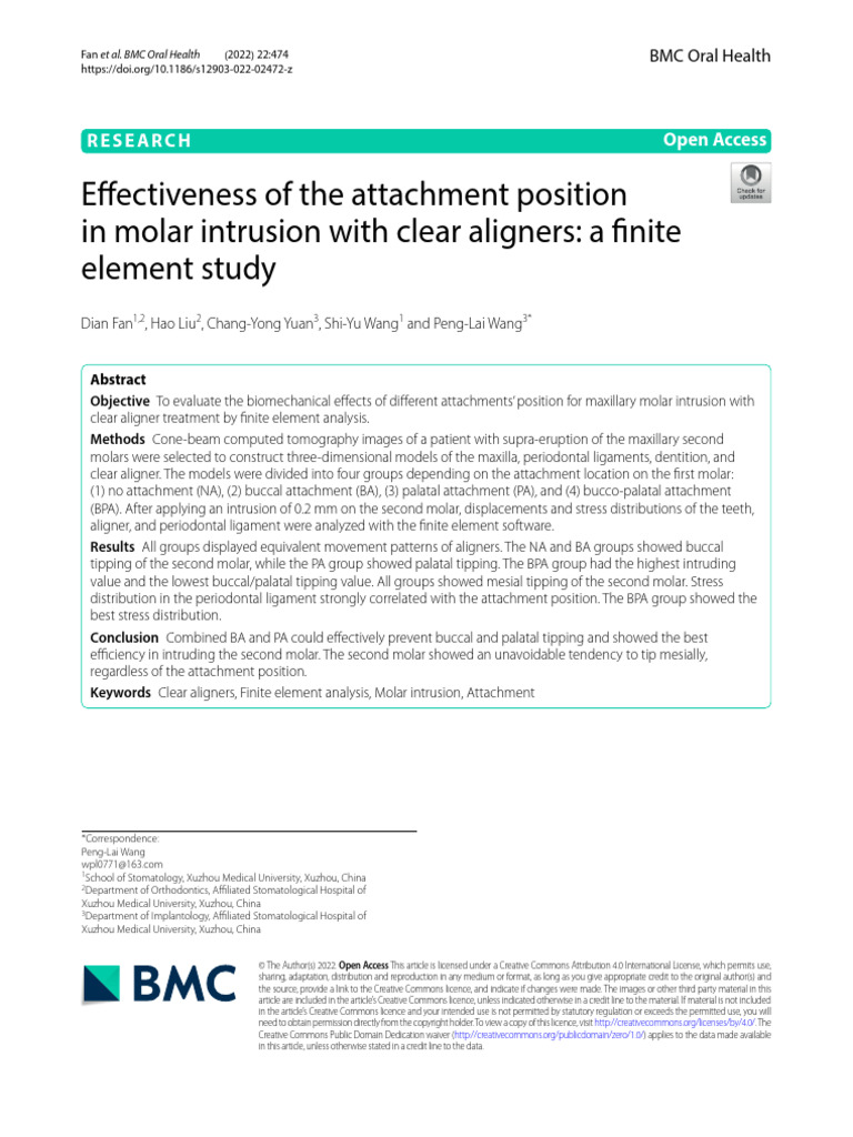Effectiveness of The Attachment Position in Molar Intrusion With Clear ...