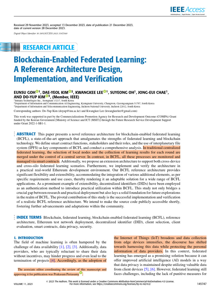 Blockchain Enabled Federated Learning A Reference Architecture Design