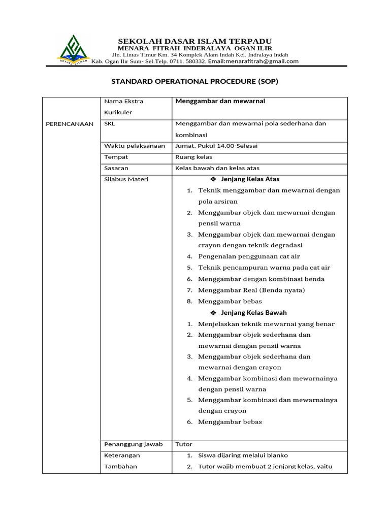 SOP Ekskul Menggambar Dan Mewarnai | PDF