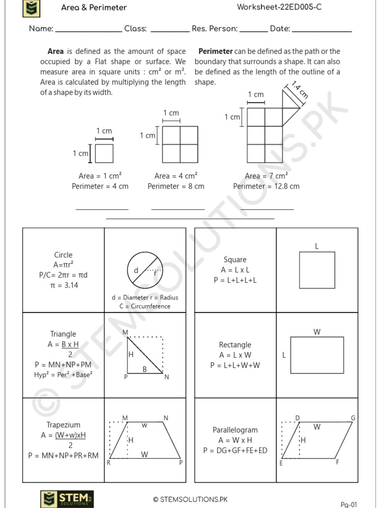Area and Perimeter Worksheet for Grade 5 | PDF | Area | Geometry