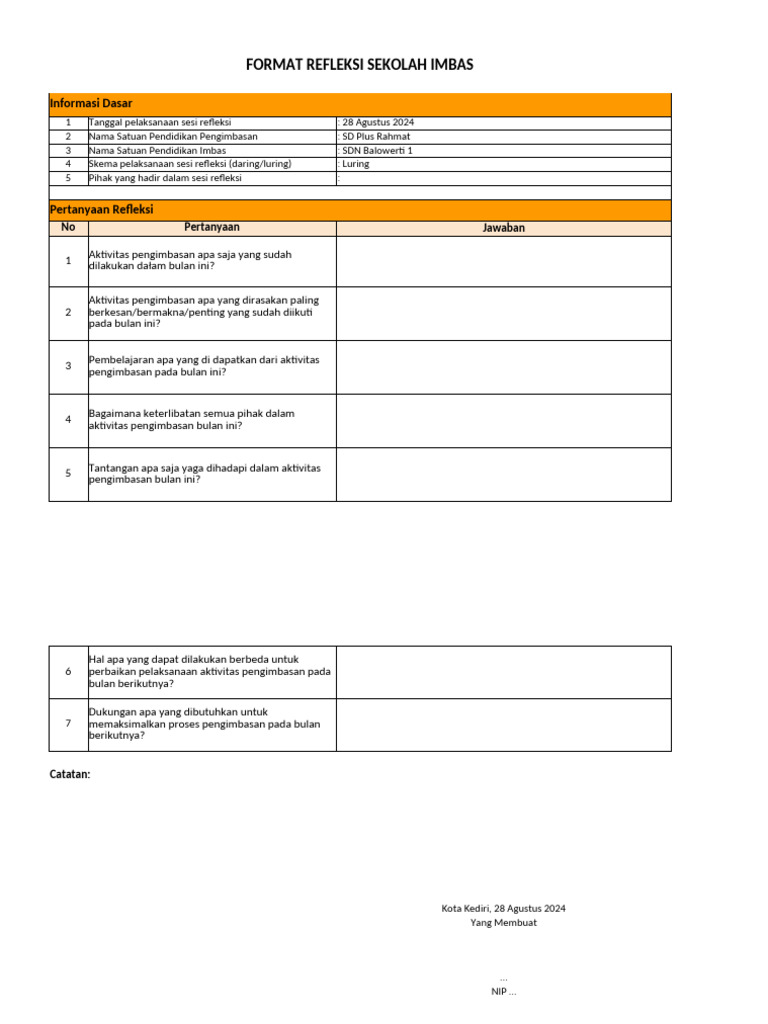 Format Refleksi - Untuk Sekolah IMBAS | PDF