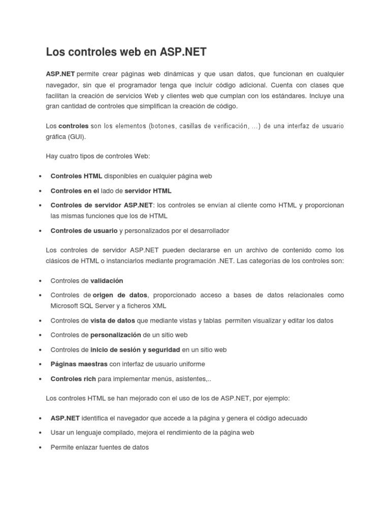 Los Controles Web en ASP | PDF | Páginas del servidor activo | Red mundial