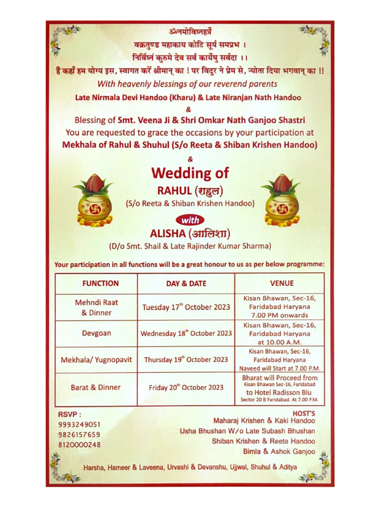Invitation - Wedding of Rahul & Alisha | PDF