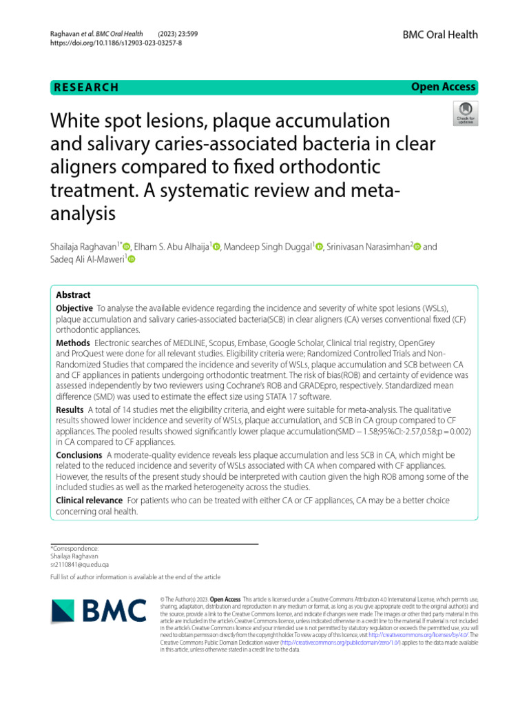 White Spot Lesions, Plaque Accumulation and Salivary Caries-Associated ...
