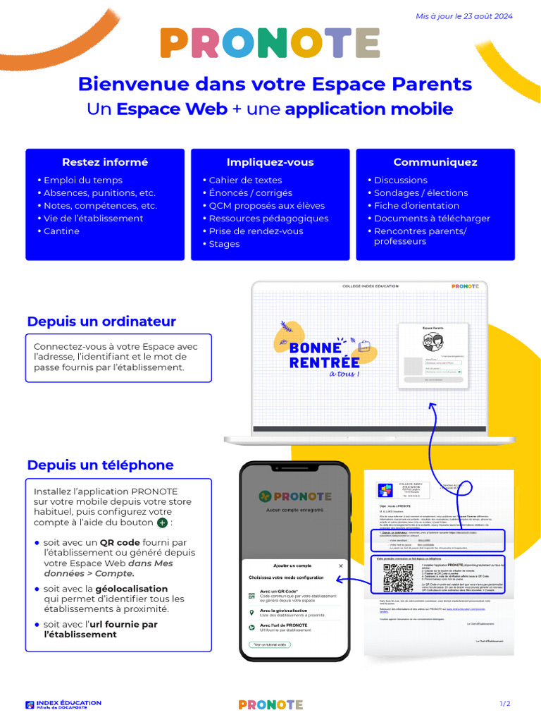 Aide Memoire Espace Parents PRONOTE FR 2024 | PDF