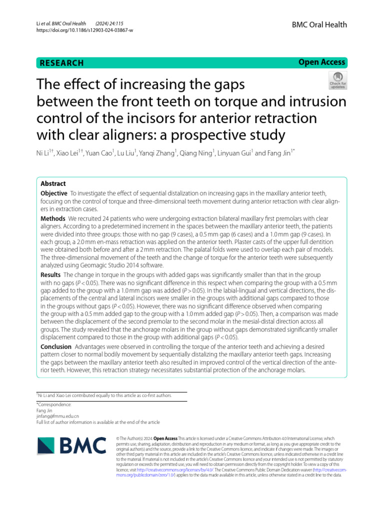 The Efect of Increasing The Gaps Between The Front Teeth On Torque and ...