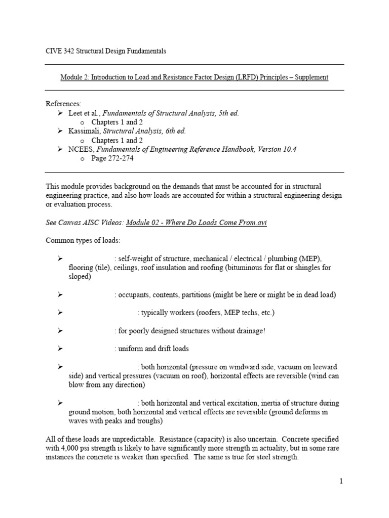CIVE 342 Module 2 Fall 2024 - Intro To LRFD - Supplement | PDF