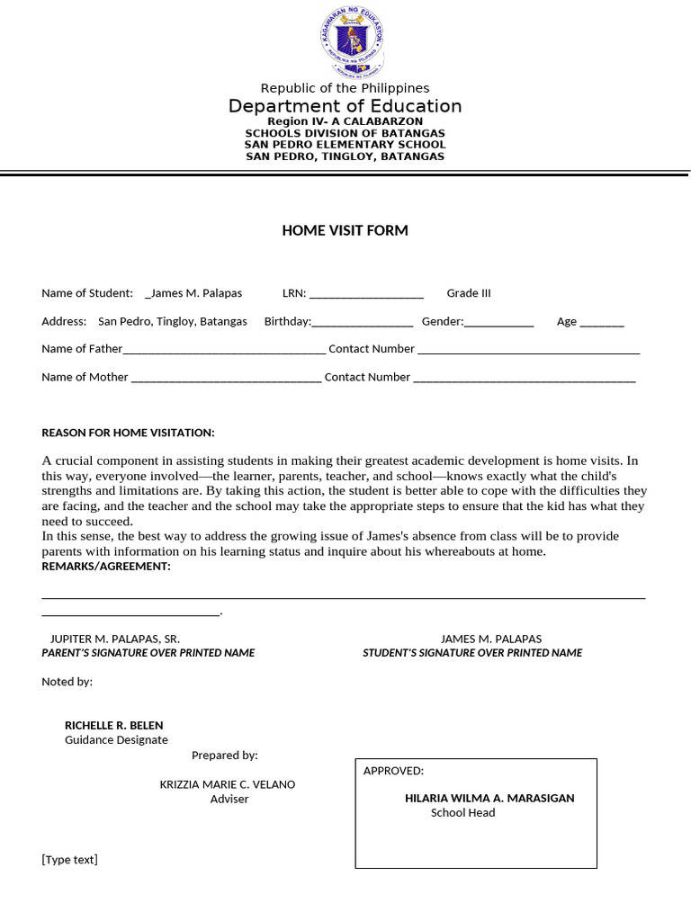 Home Visit Form | PDF