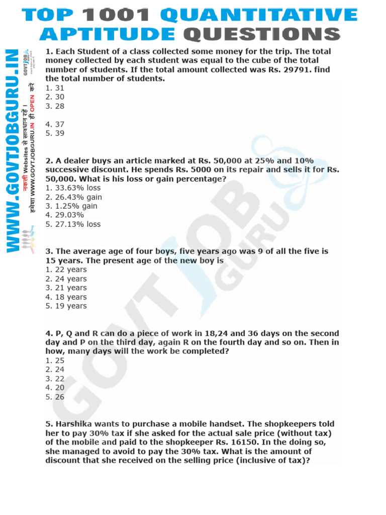 1000 Quant Questions GovtJobsGuru | PDF