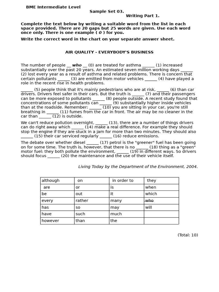 03 BME Intermediate Level - Writing Part 1. - Air Quality - Everybody's ...