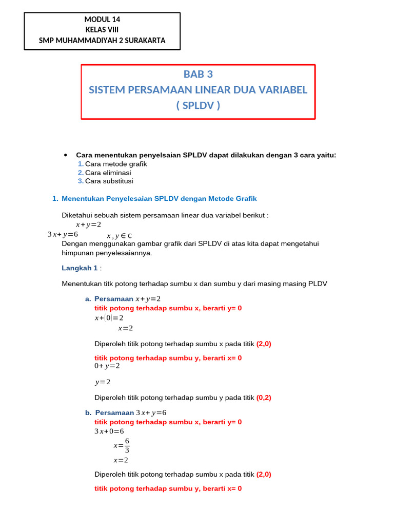 Modul 14 Kls 8 ( SPLDV ) | PDF