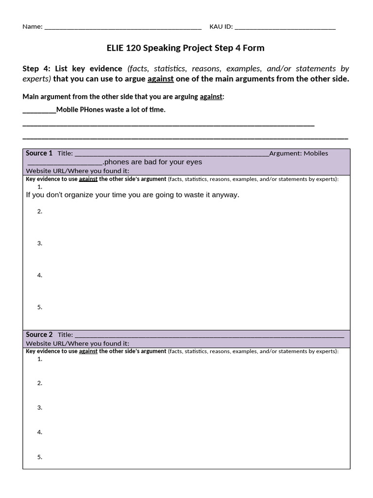 ELIE 120 Speaking Project Step 4 Form 2023-2024 | PDF