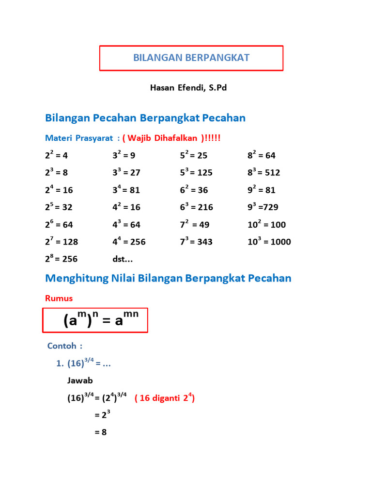 Bilangan Berpangkat (Pangkat Pecahan) | PDF