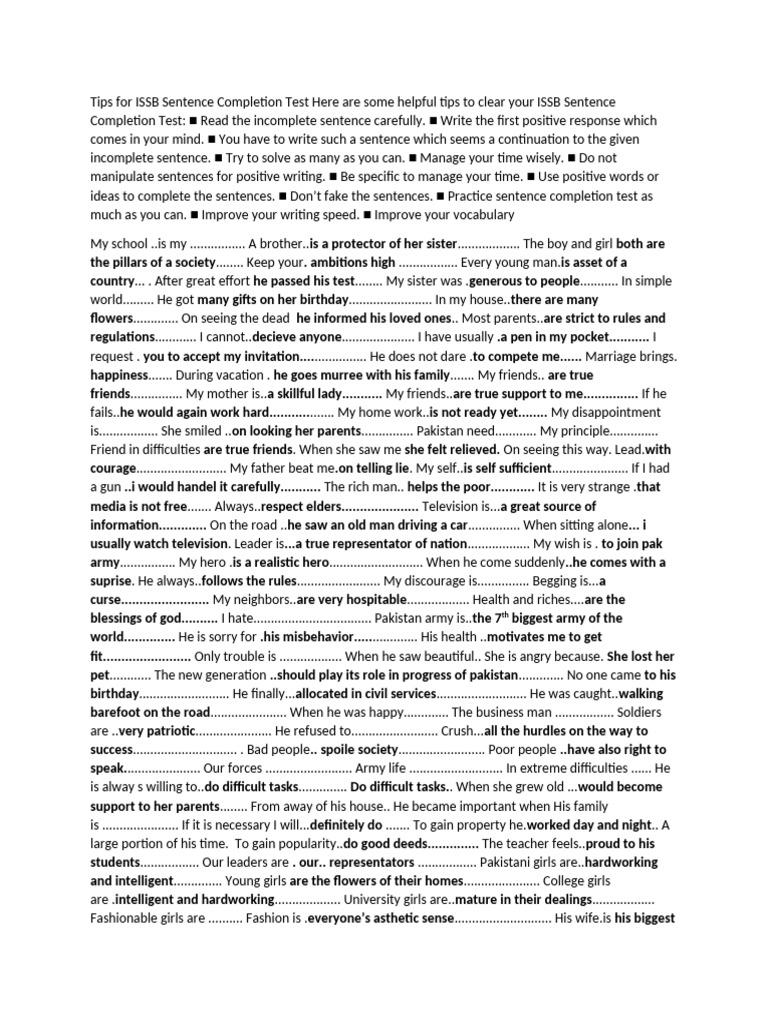 Sentence Completion Test | PDF