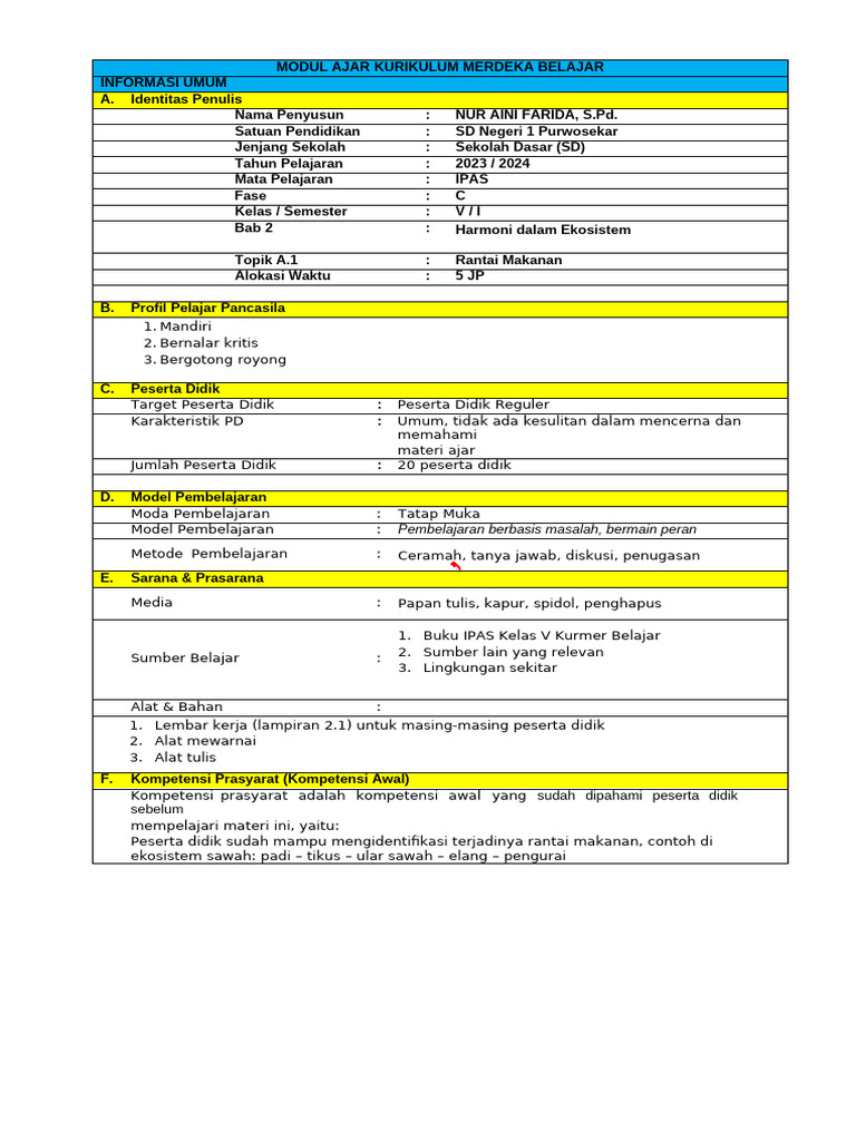 Modul IPAS - Bab 2 - Topik A.1 - SD Negeri Sumbersuko | PDF