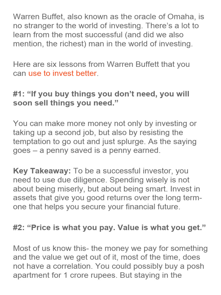 6 Investing Lessons from Warren Buffett | PDF