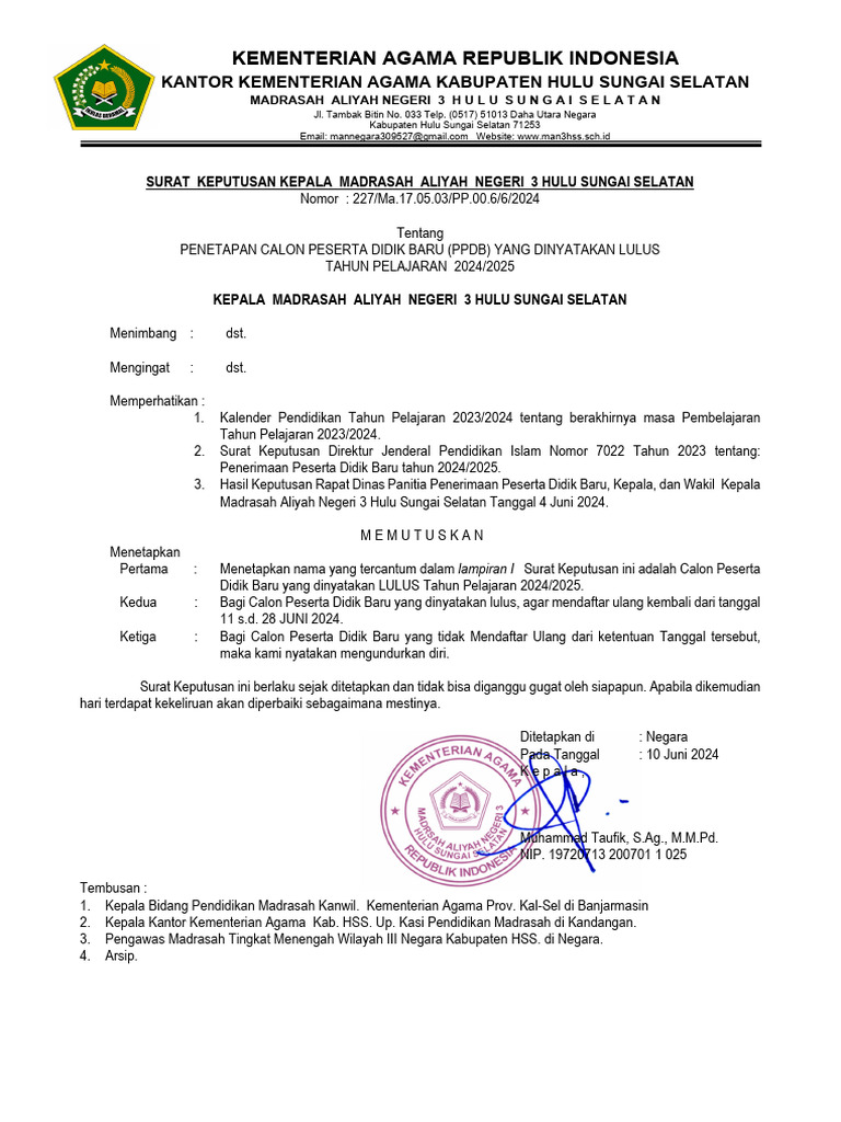 Pengumuman PPDB MAN 3 HSS 24-25 | PDF