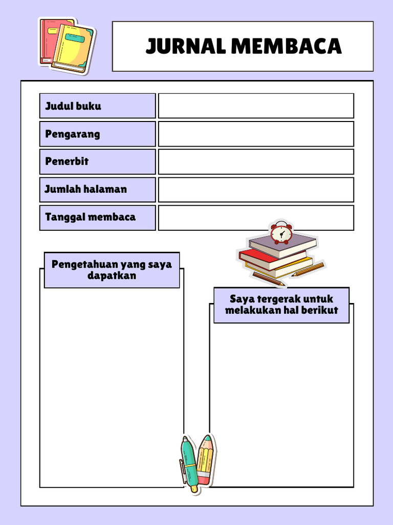 Lembar Kerja Bahasa Indonesia Jurnal Membaca Ungu Putih Ilustratif | PDF