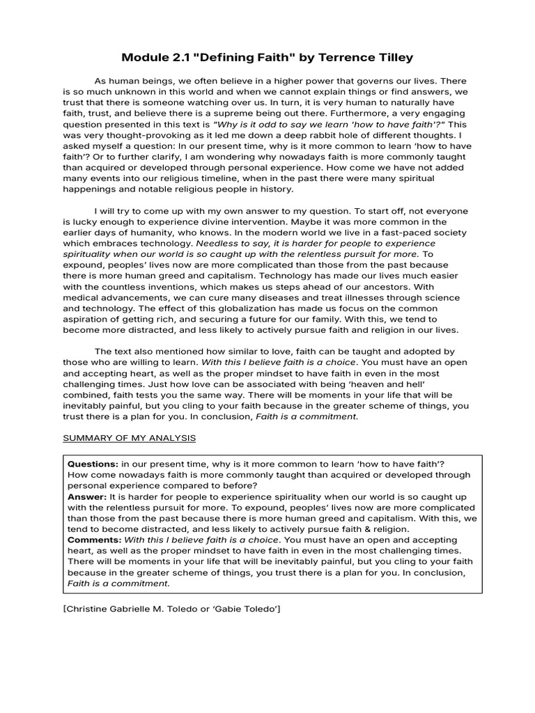 Theo Module 2.1 Defining Faith | PDF