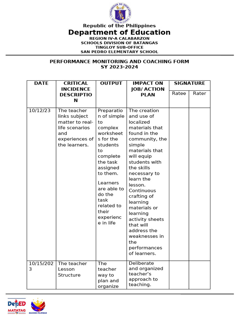 Performance Monitoring and Coaching Form | PDF