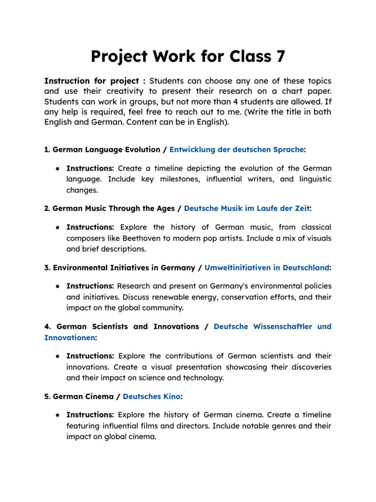 Project Work For Class 7 | PDF