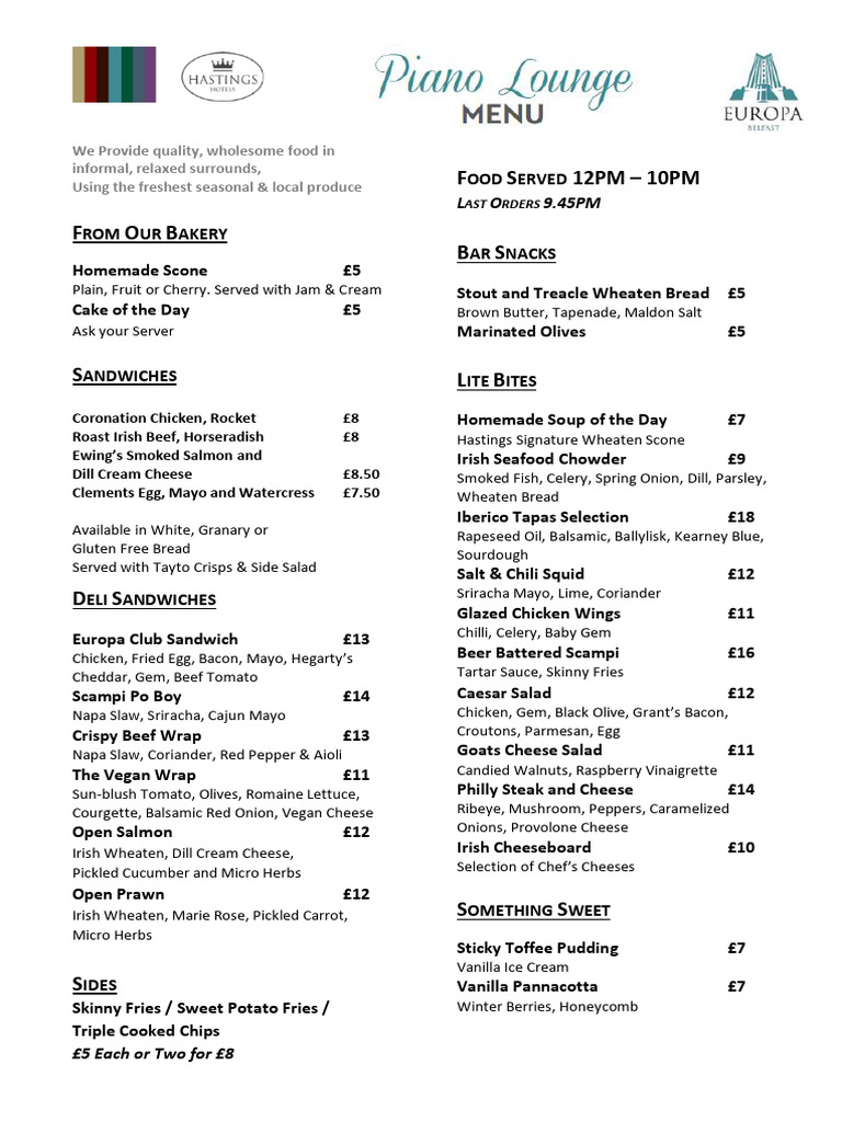 Europa Piano Lounge Menu January 2023 | PDF