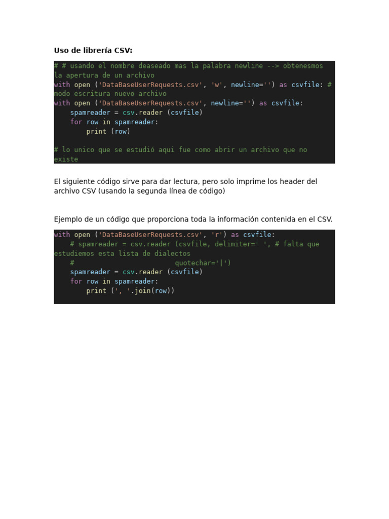 Uso de librería CSV | PDF