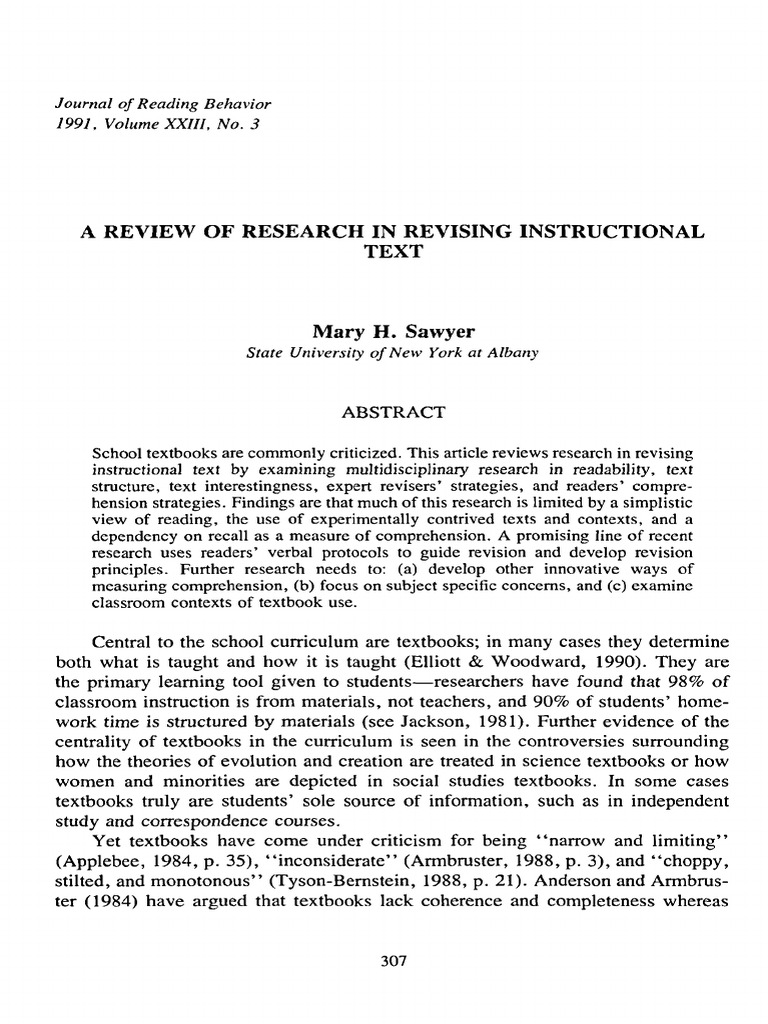 Sawyer 1991 A Review of Research in Revising Instructional Text | PDF