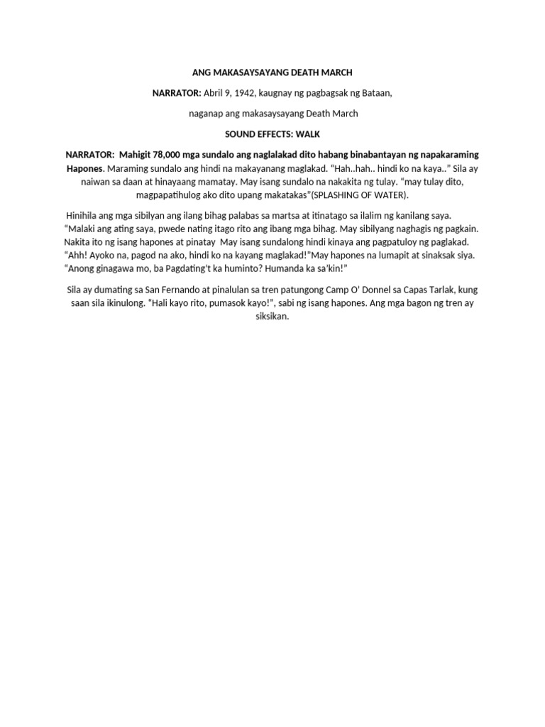 ANG MAKASAYSAYANG DEATH MARCH 1st Script | PDF | Art | Classics