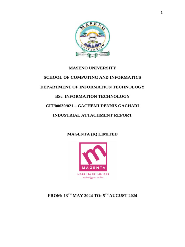 Maseno University Cit - 00030 - 021 Attachment Report | PDF