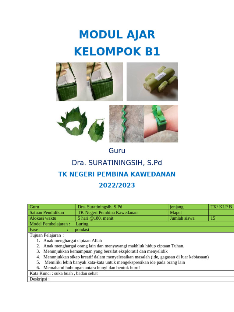 RPP Berdiferensiasi Paud Kurikulum Merdeka | PDF