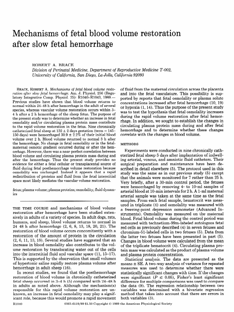 Mechanisms of Fetal Blood Volume Restoration After Slow Fetal ...