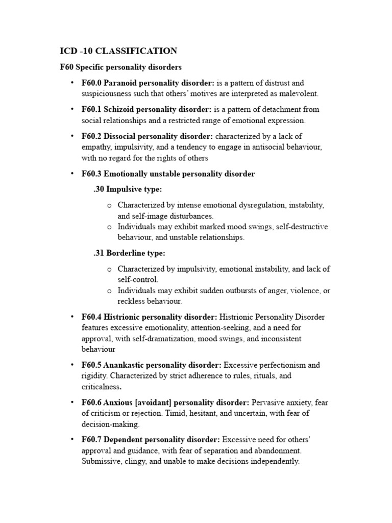 Icd-10 VS Icd-11 Differntiation | PDF | Personality Disorder | Self ...