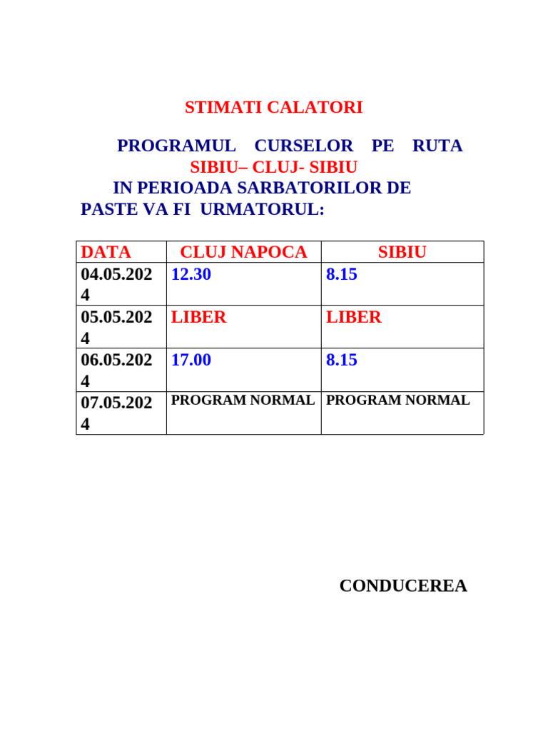 PROGRAM SARBATORI PASTE 2024 | PDF
