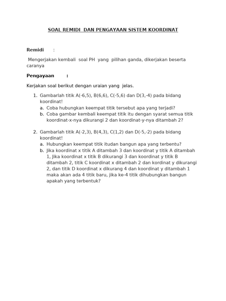 Soal Remidi Dan Pengayaan Sistem Koordinat | PDF
