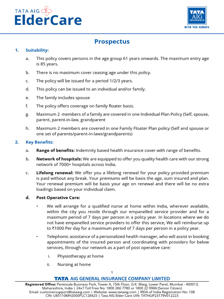 Tata AIG Elder Care Insurance Overview | PDF | Insurance | Finance ...