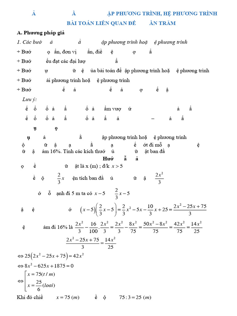 Giai Bai Toan Bang Cach Lap Phuong Trinh He Phuong Trinh Bai Toan Phan Tram | PDF