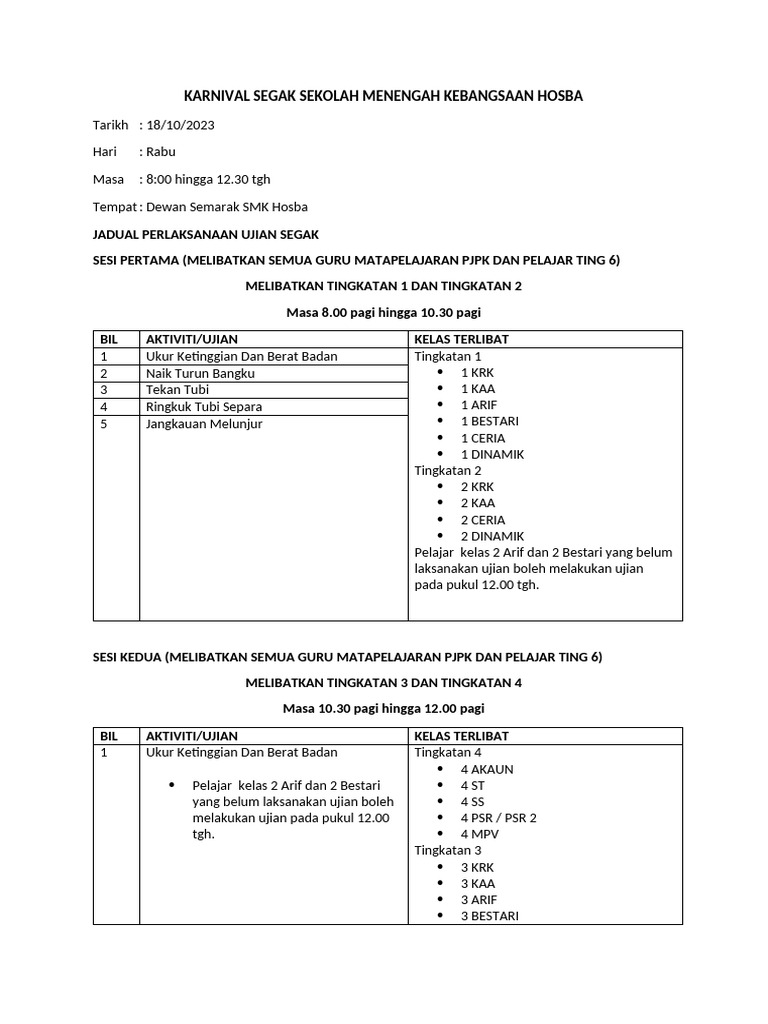Karnival Segak Sekolah Menengah Kebangsaan Hosba | PDF