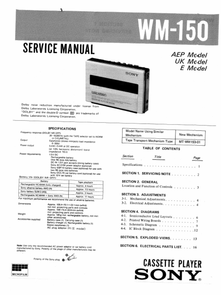 WM150 Sony | PDF