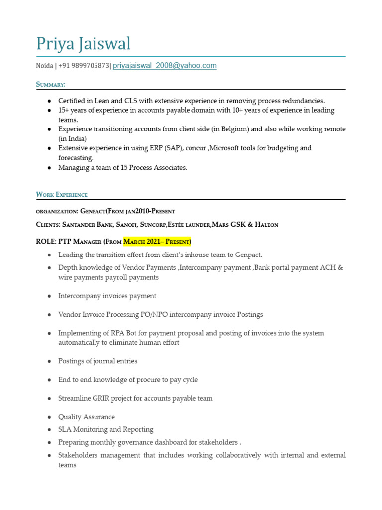 Priya Jaiswal Manager Accounts | PDF