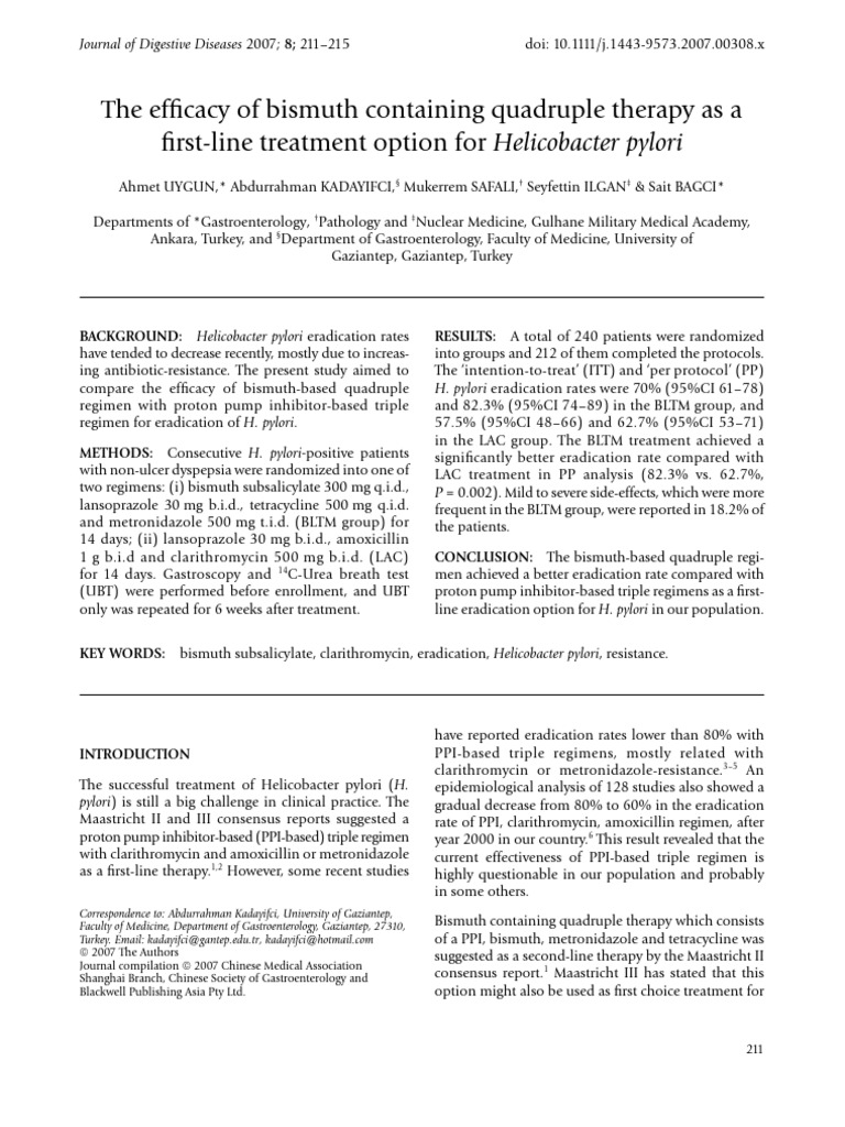 The Efficacy of Bismuth Containing Quadruple Therapy As A First-Line ...