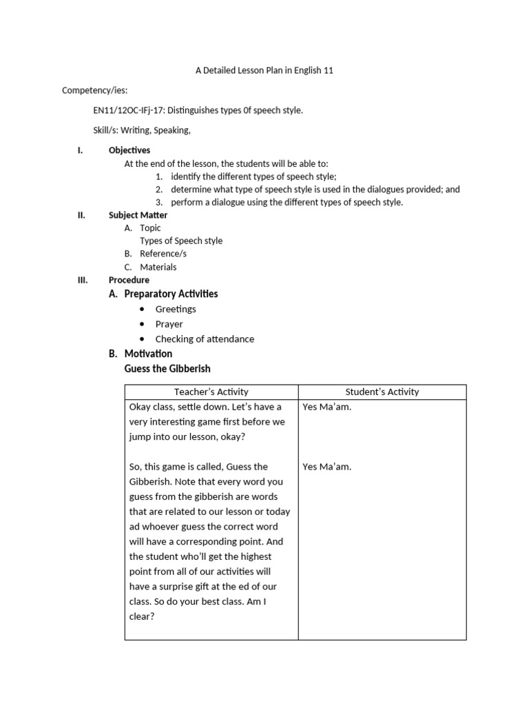 A Detailed Lesson Plan in English 11 | PDF